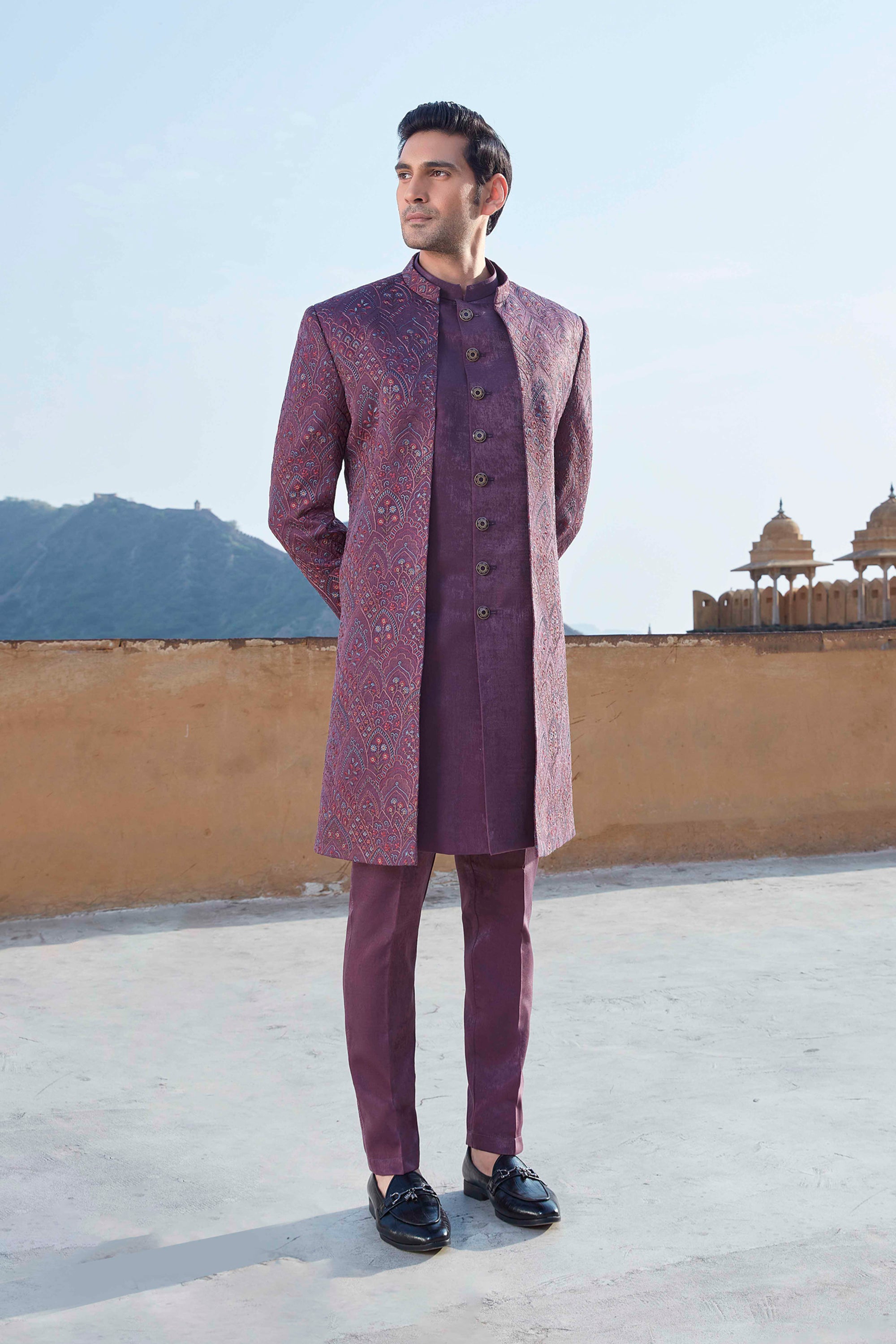 ANTIQUE FUCHISA OPEN INDO-WESTERN SET