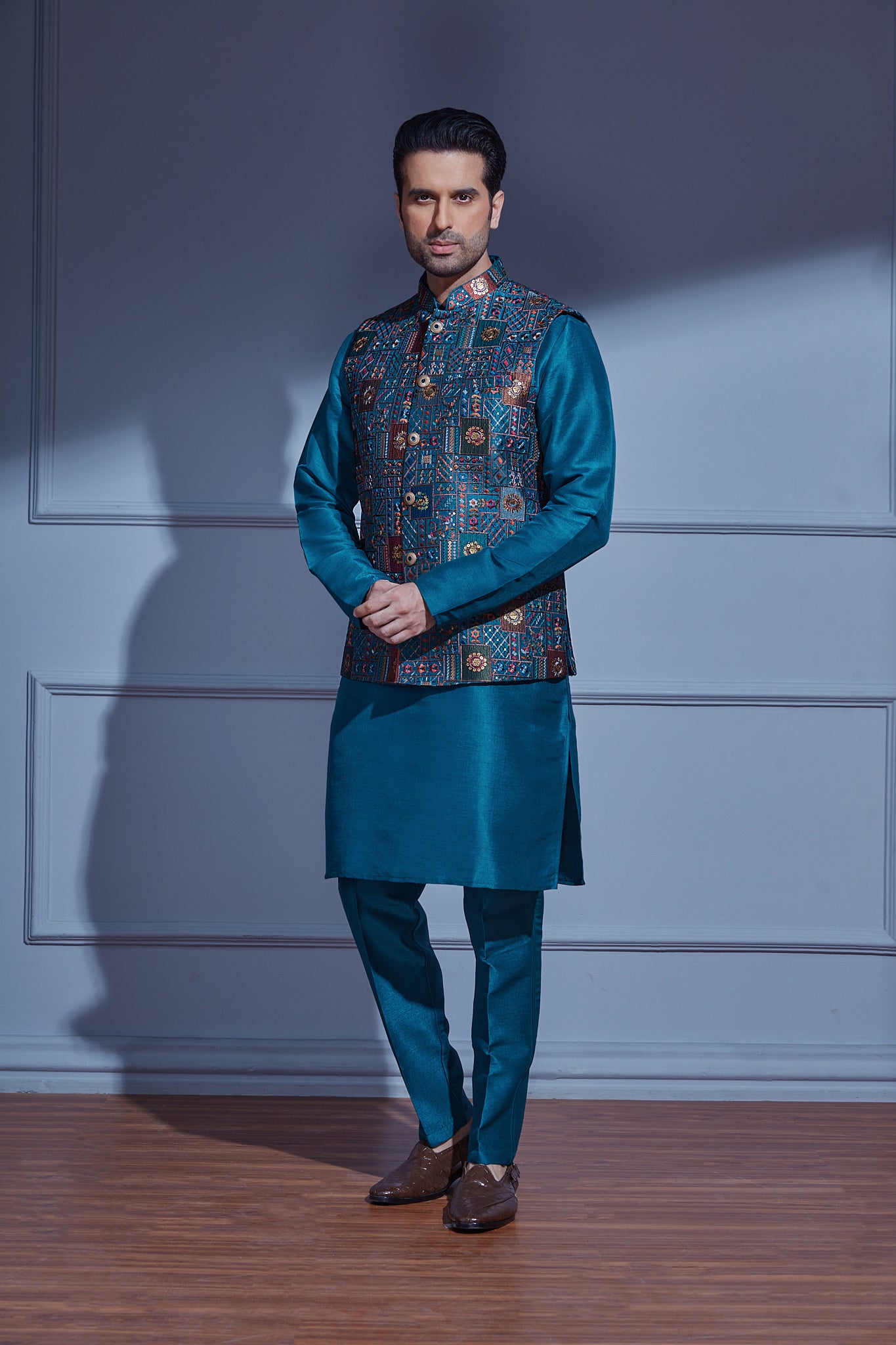 PEACOCK TEAL JACKET KURTA SET