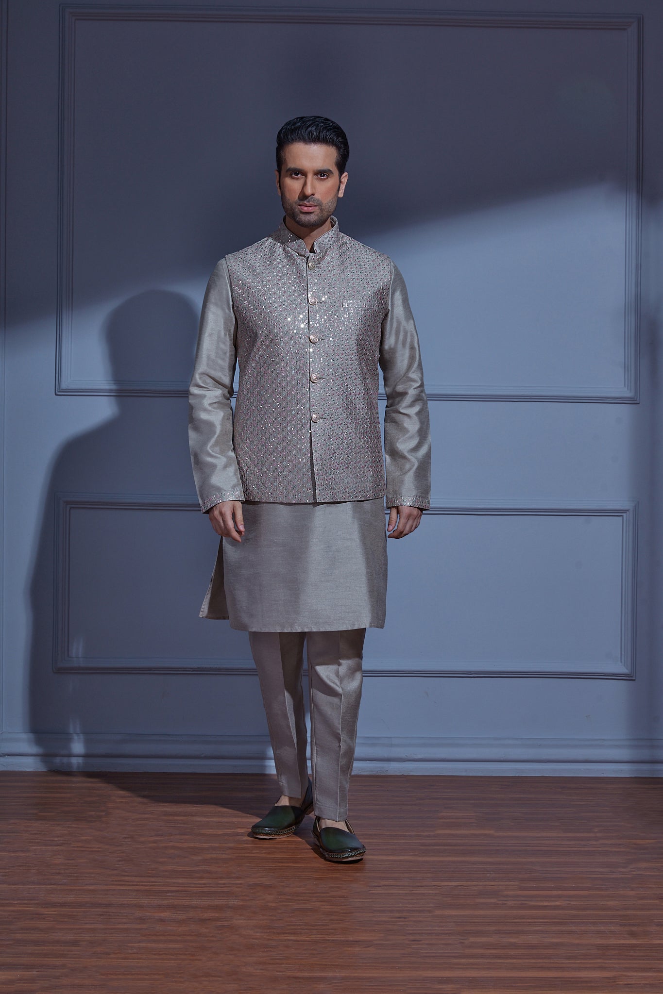 CEMENT GREY JACKET KURTA SET