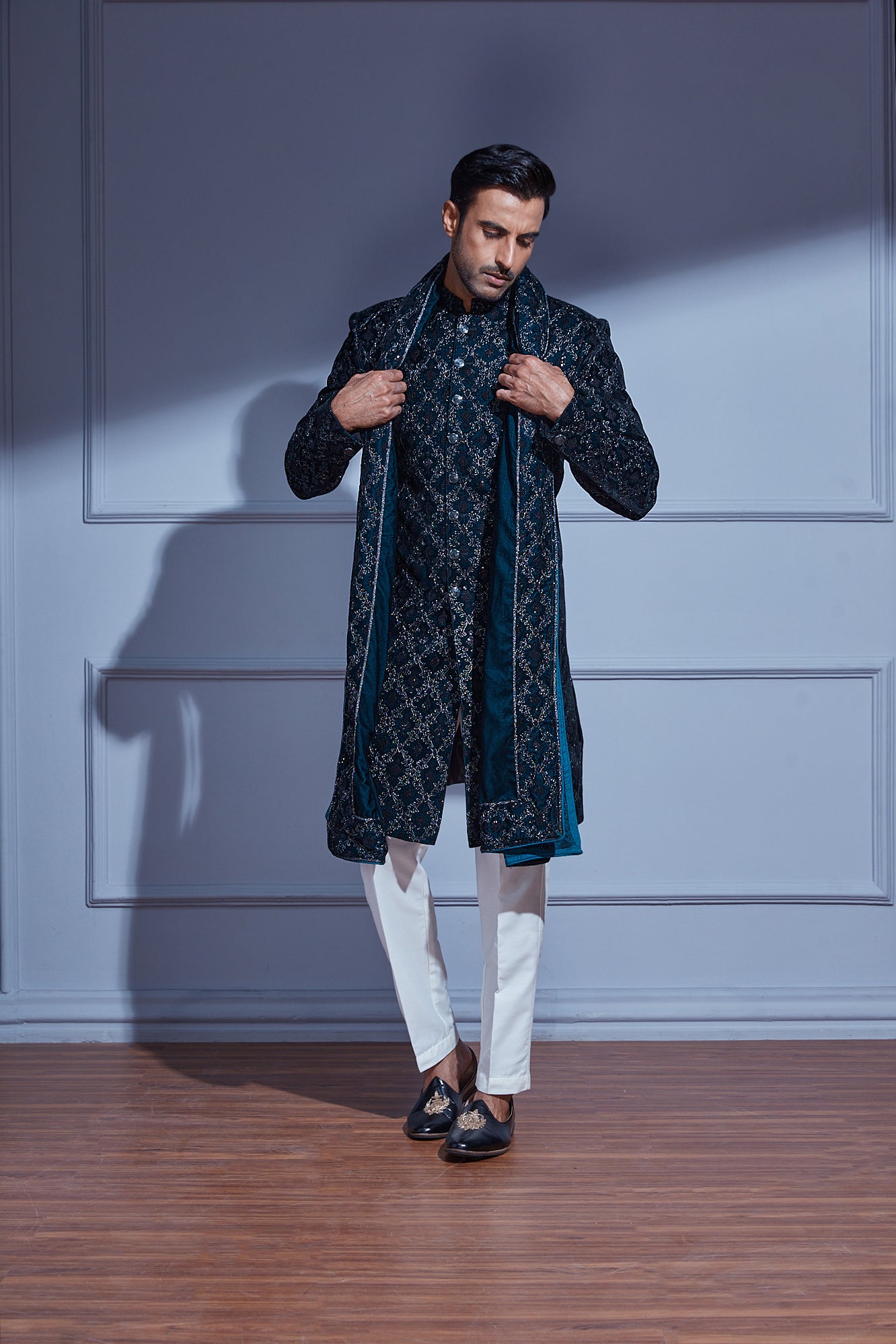 DARK RAMA GREEN NAWABI INDO-WESTERN SET