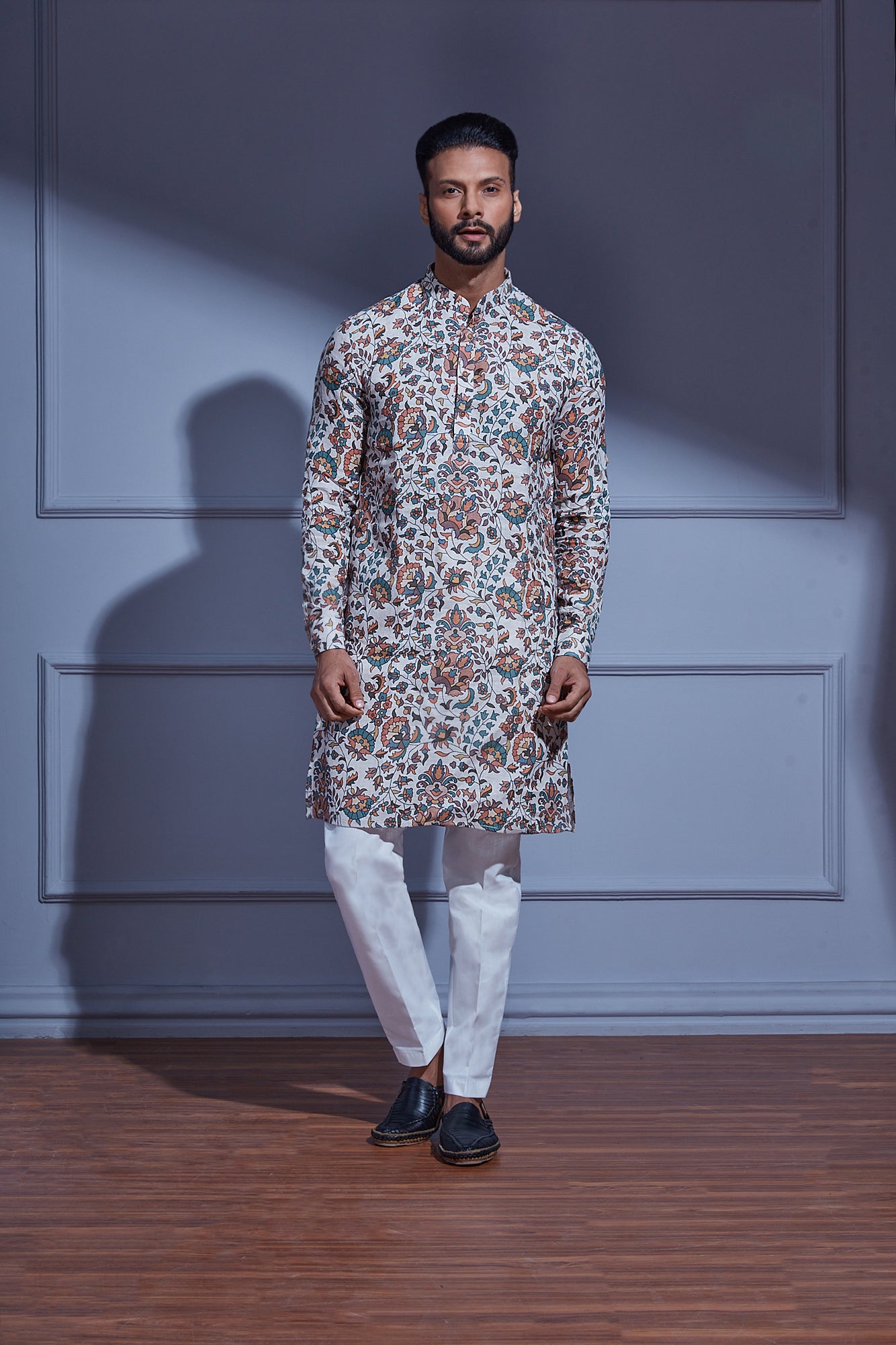 MULTICOLOUR BEIGE LINEN KURTA SET