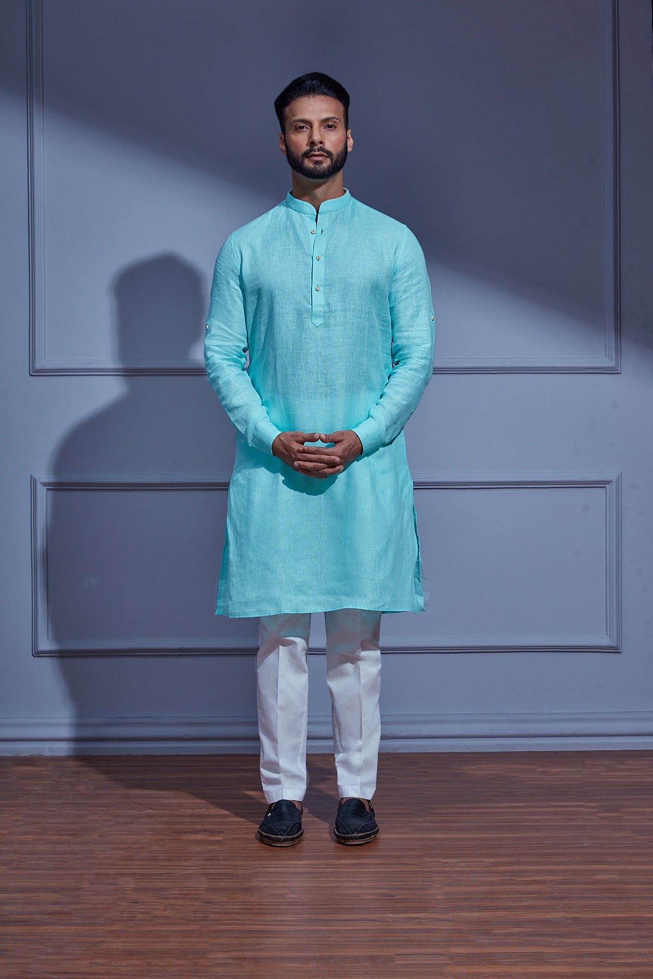 LIGHT ARCTIC BLUE SOLID COLOUR LINEN KURTA SET